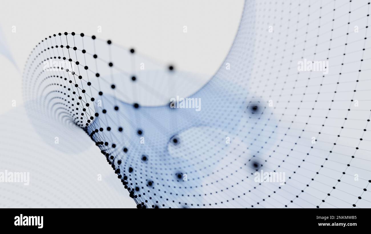Matrix of abstract geometry with blue lines and dots waving and ...