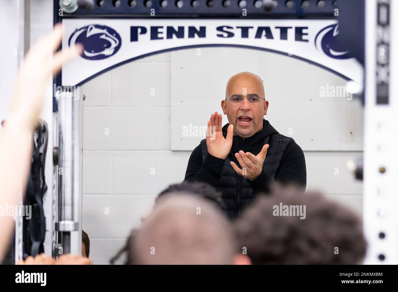 Penn State head football coach James Franklin cheers on defensive ...