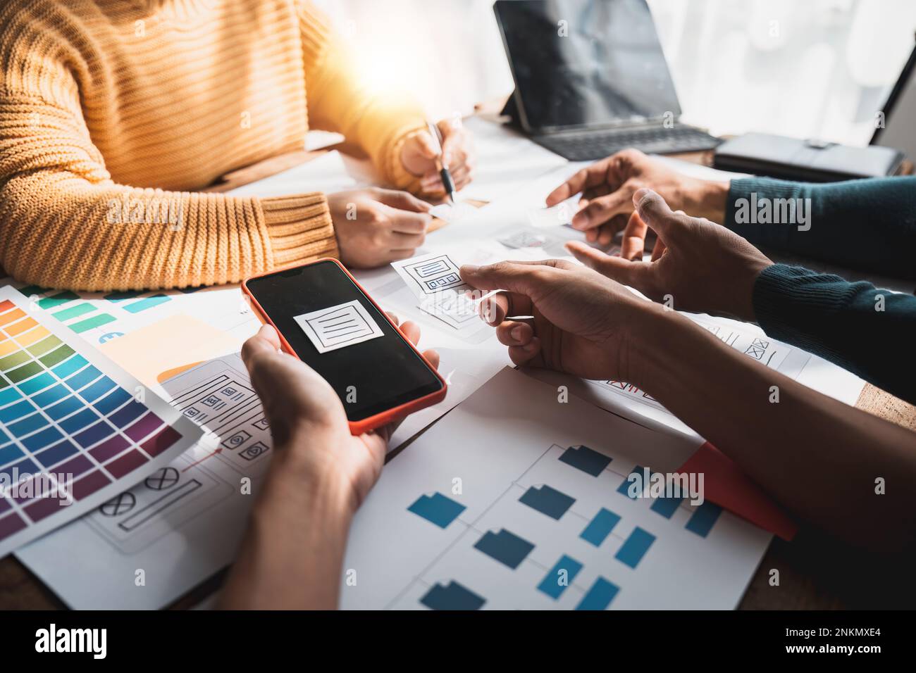 Close Up View Of Brainstorm Team Of Creative Web Graphic Designer Ux Developer And Ui Designer