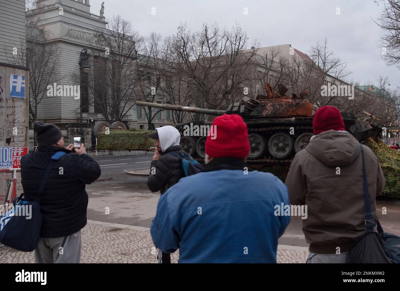 Berlin, Germany. 24th Feb, 2023. A Russian T-72 B1 tank destroyed by an ...