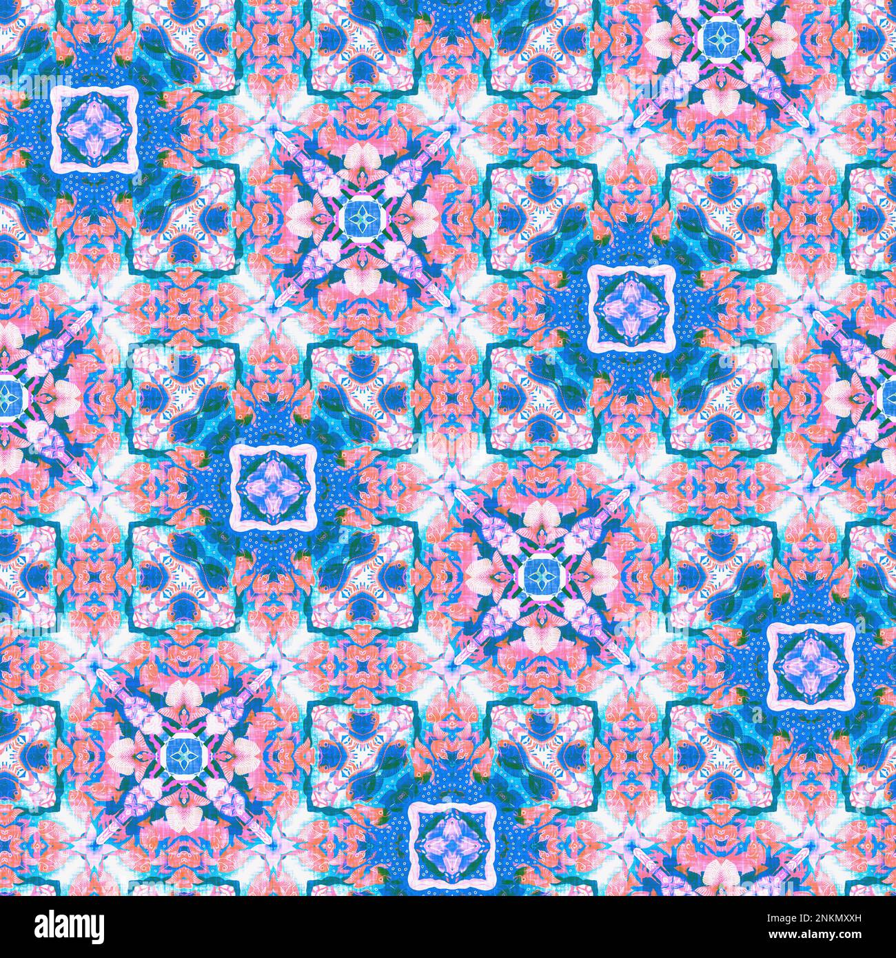 Washed Red Blue blur white vibrant watercolor batik azulejos tile ...