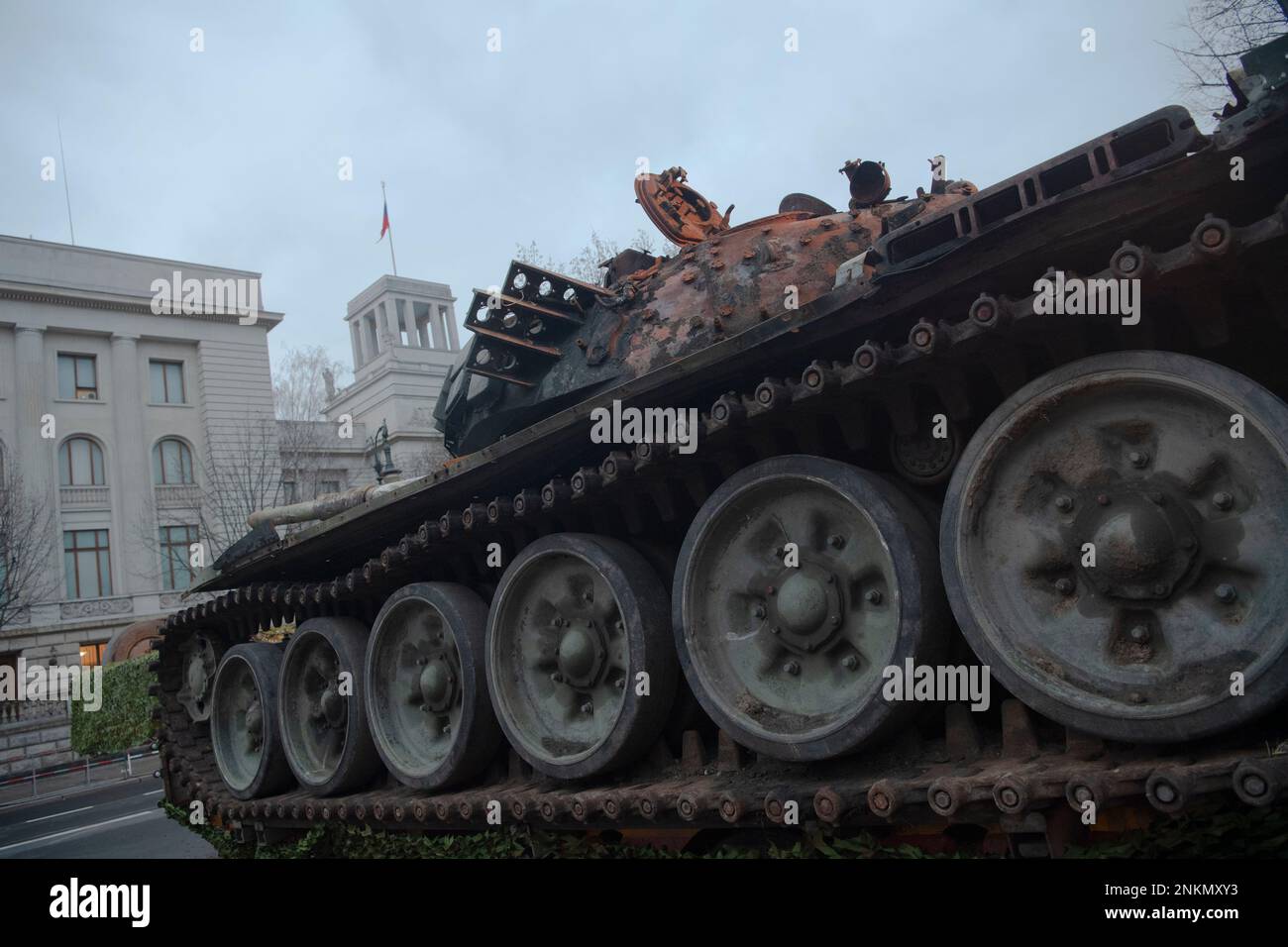 Berlin, Germany. 24th Feb, 2023. A Russian T-72 B1 tank destroyed by an ...
