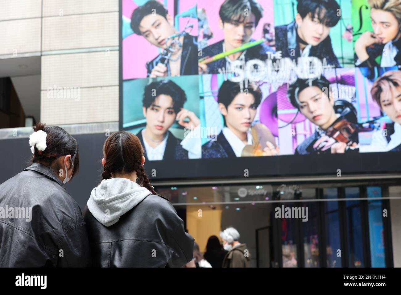 A billboard of South Korean boy band Stray Kids is seen at Shibuya ...