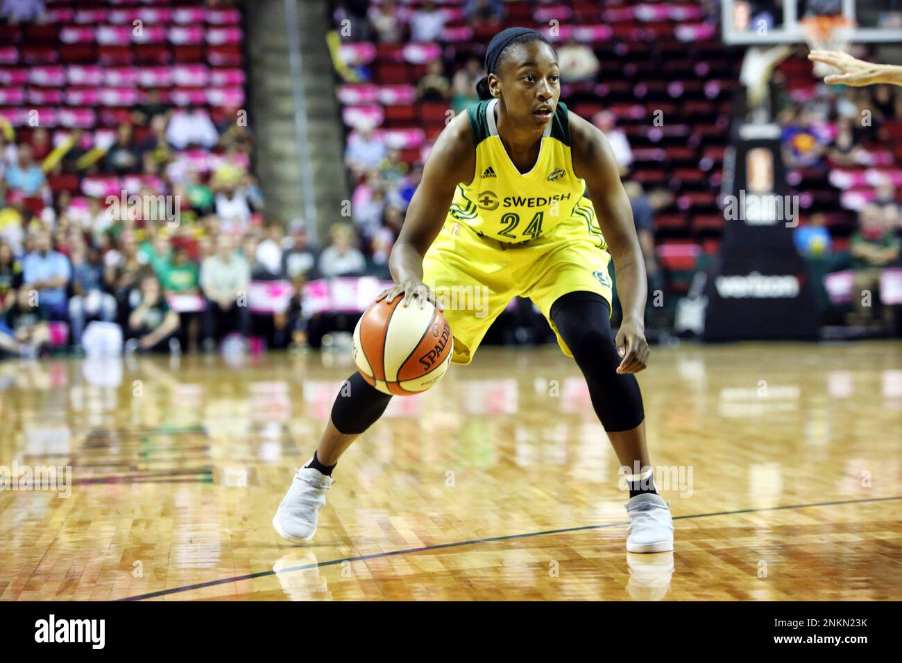 Seattle's Jewell Lloyd looks down court during the Storm's game against ...