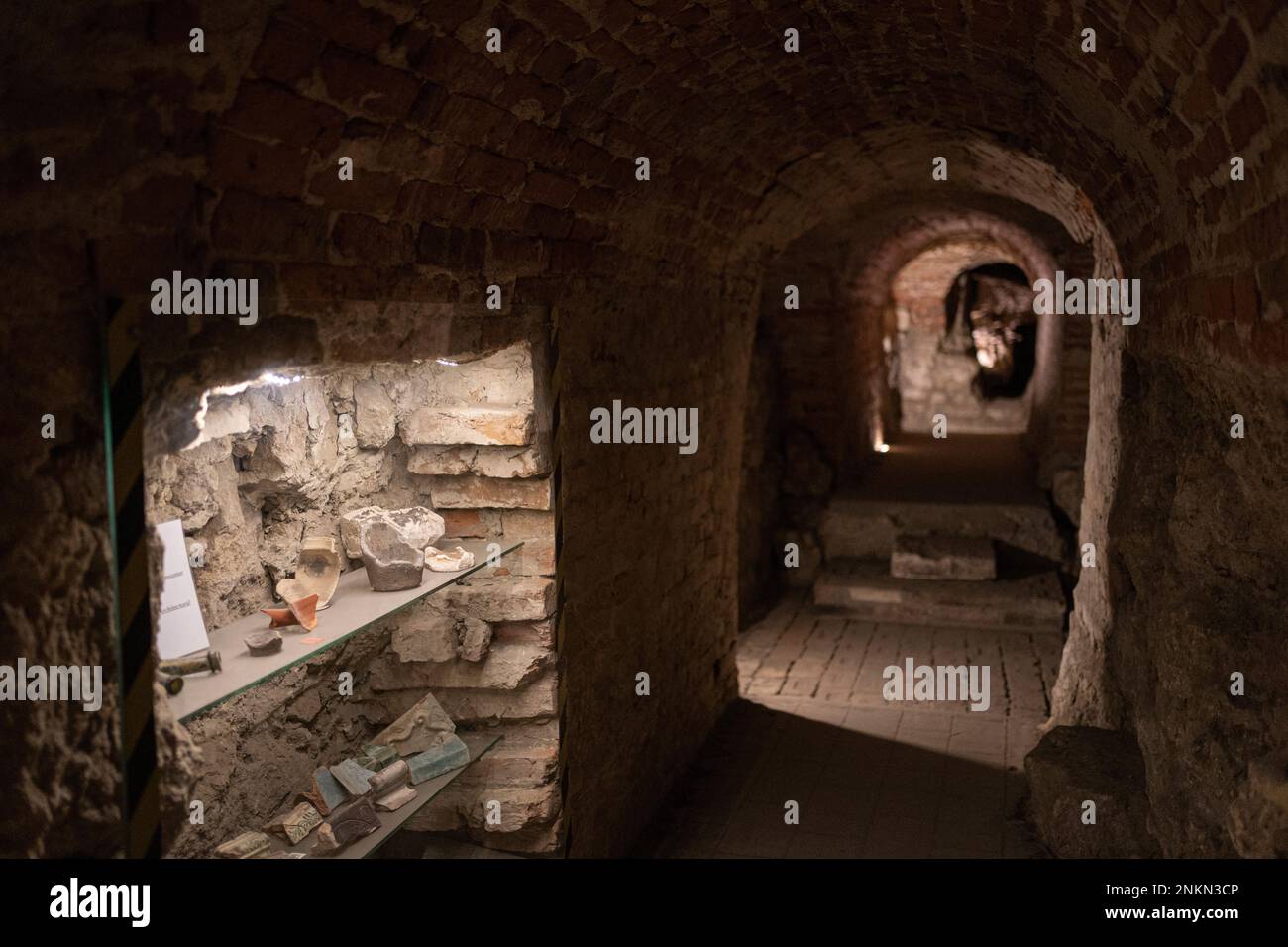 One of the corridors of the crypt of a church converted into a museum ...