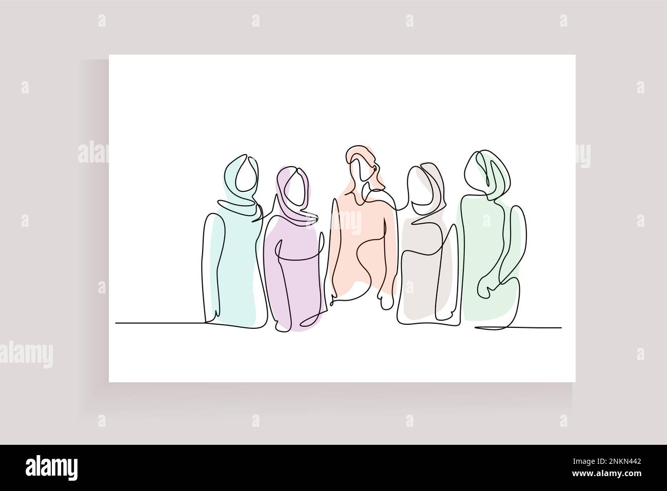 together women group support pose line drawing art Stock Vector Image ...