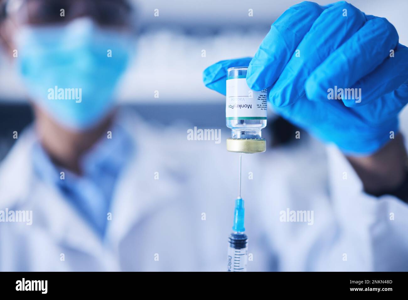 Vaccine, monkeypox and doctor hands with medicine of safety, healthcare ...