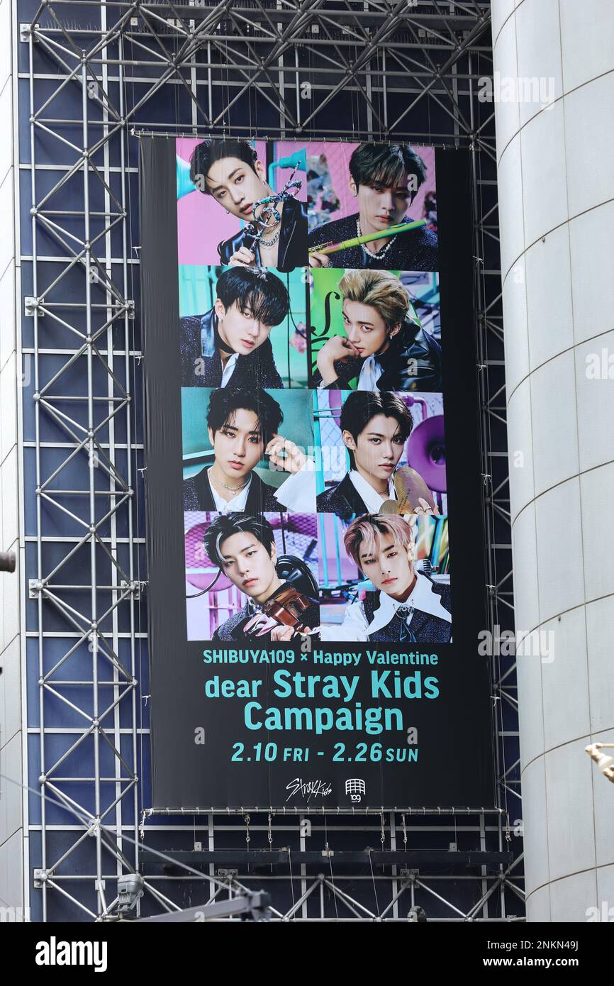 A billboard of South Korean boy band Stray Kids is seen at Shibuya ...