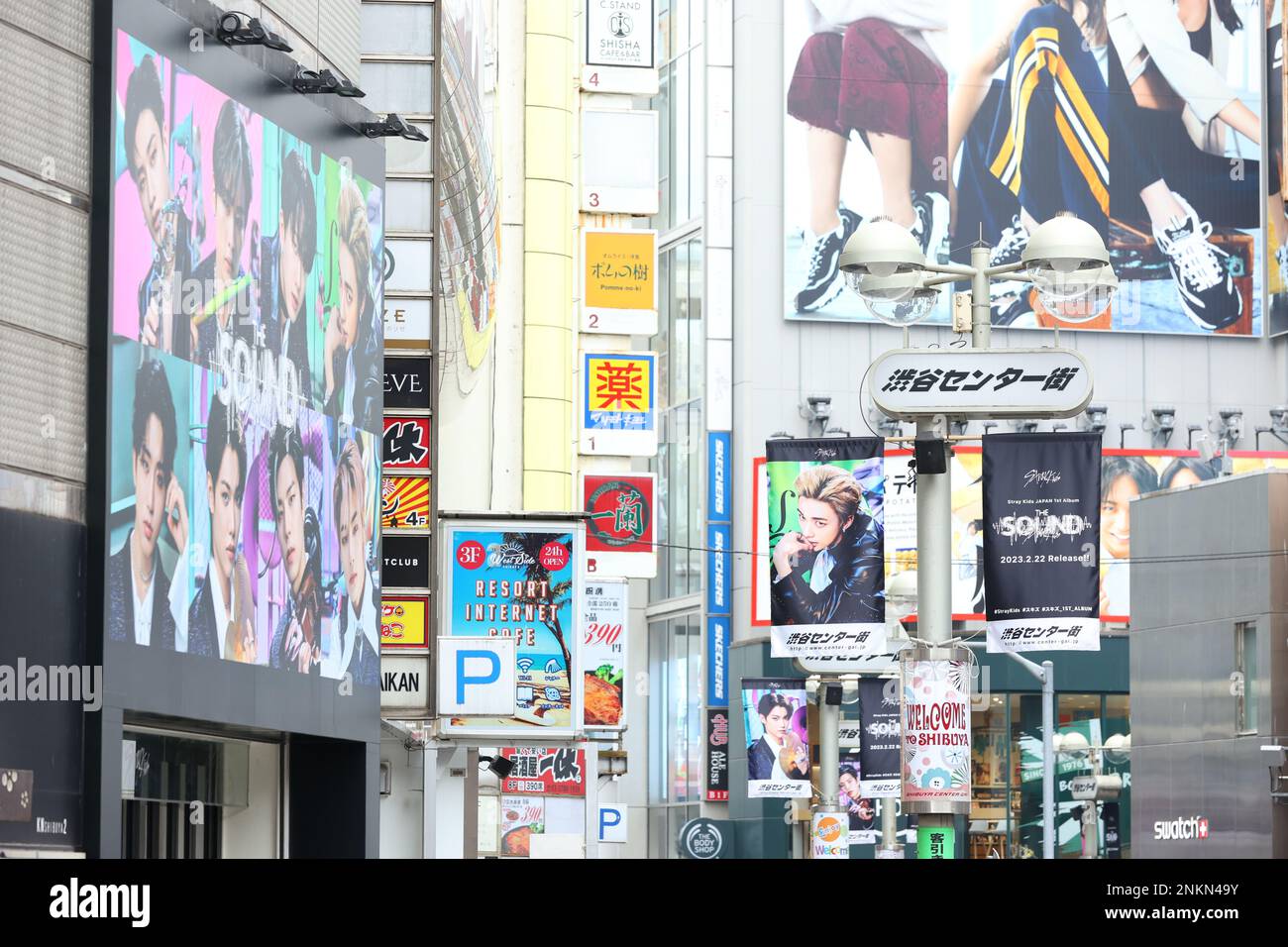 A billboard of South Korean boy band Stray Kids is seen at Shibuya ...