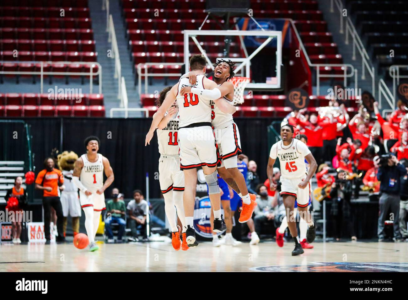 CHARLOTTE, NC - MARCH 02: Campbell Fighting Camels celebrate Milos ...