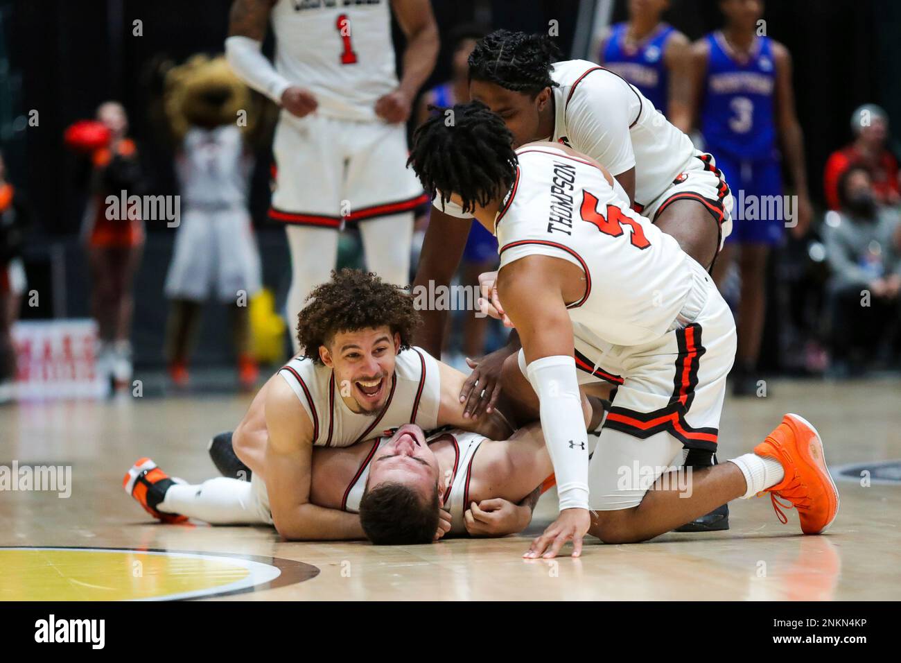 CHARLOTTE, NC - MARCH 02: Campbell Fighting Camels celebrate Milos ...