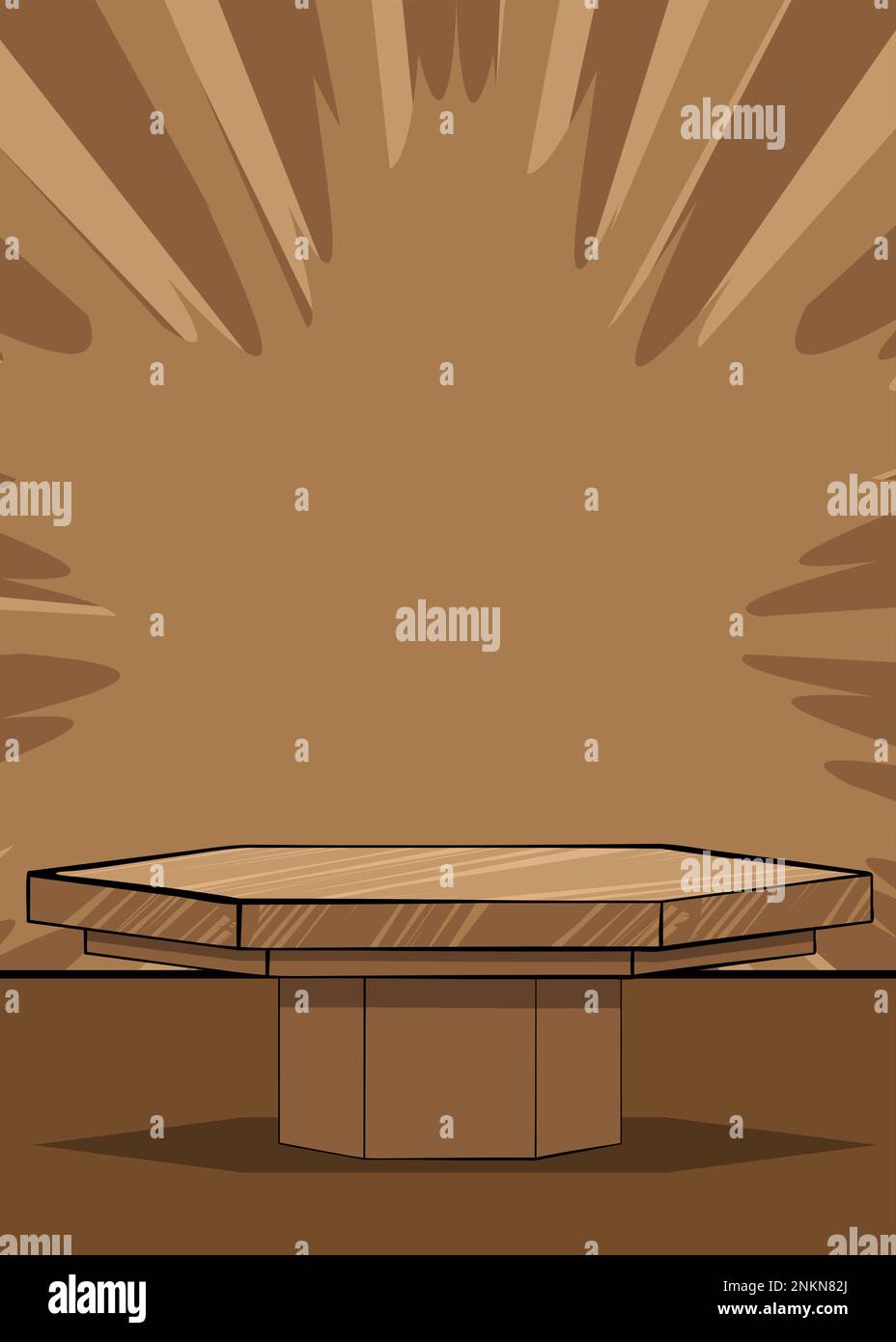 Comic Book Stage. Brown Hexagonal Showcase. Cartoon podium for mockup ...
