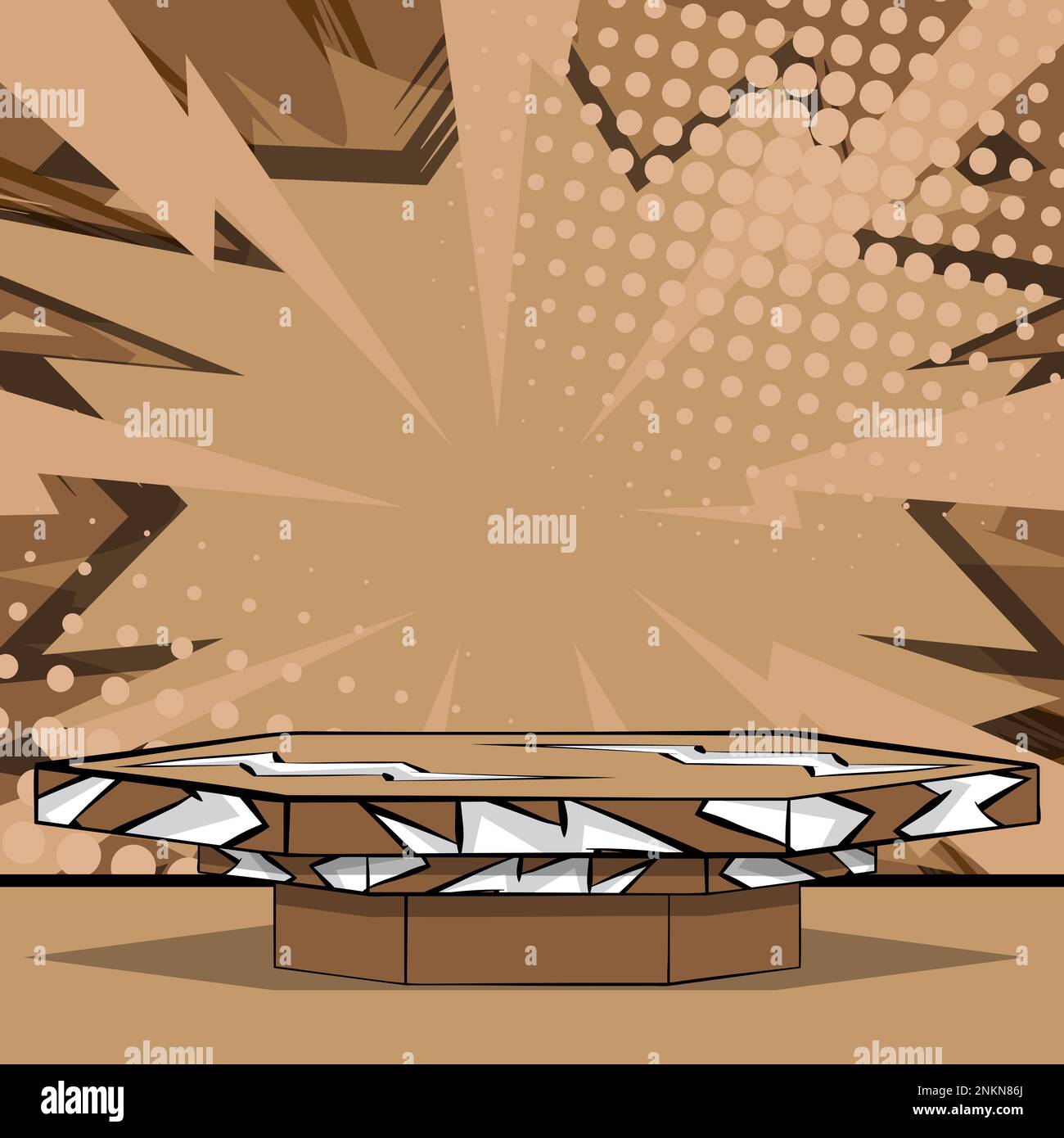 Comic Book Stage. Brown Hexagonal Showcase. Cartoon podium for mockup ...