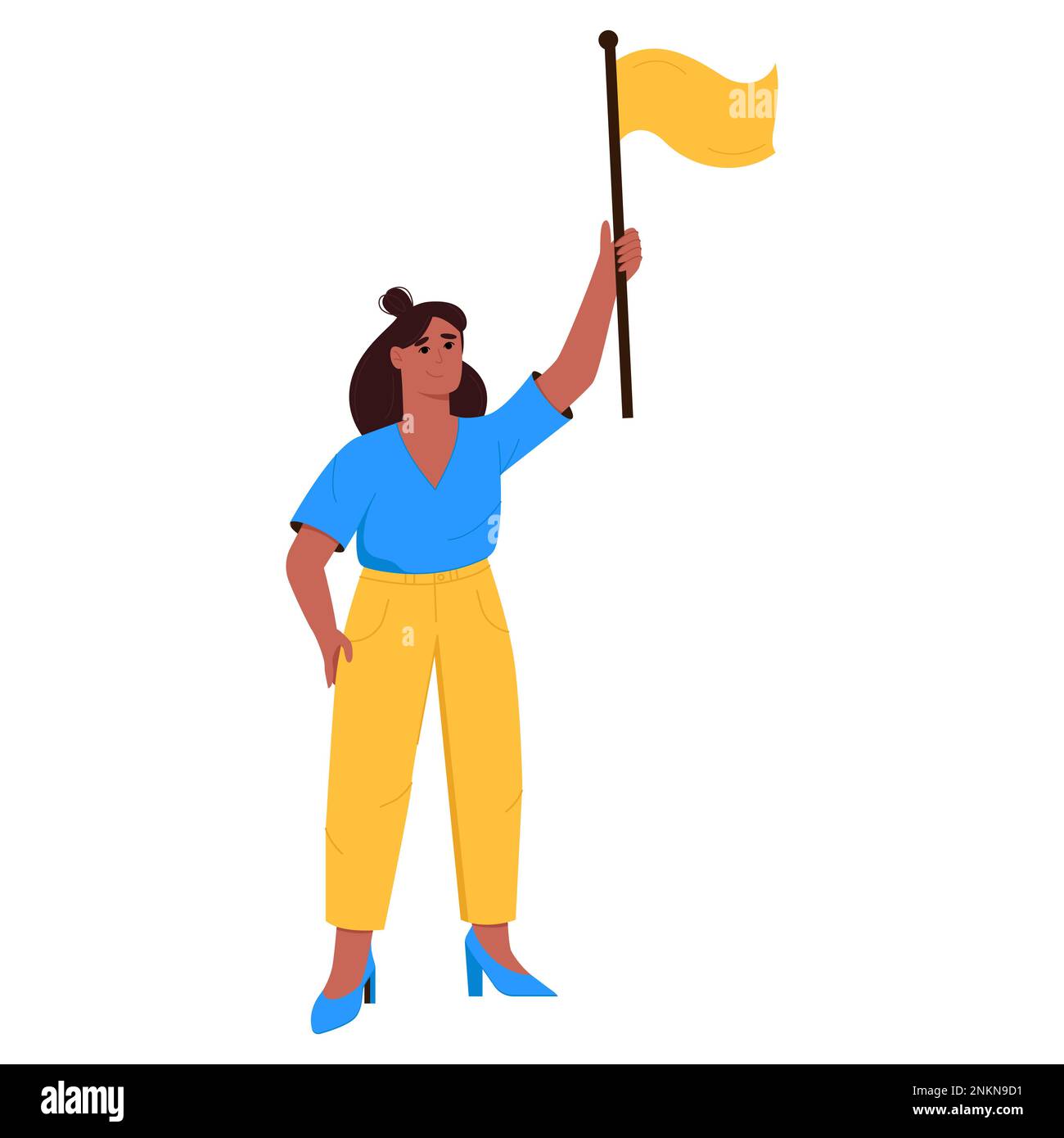 Success businesswoman holding waving flag and check mark. Leadership ...