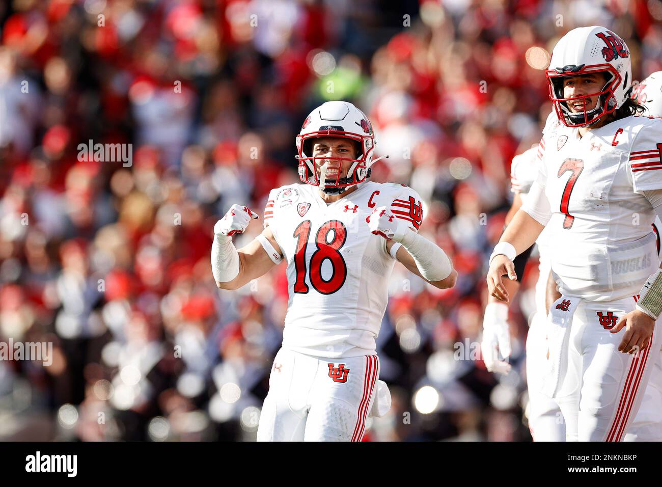 Utah wide receiver Britain Covey (18) celebrates during the 108th Rose ...