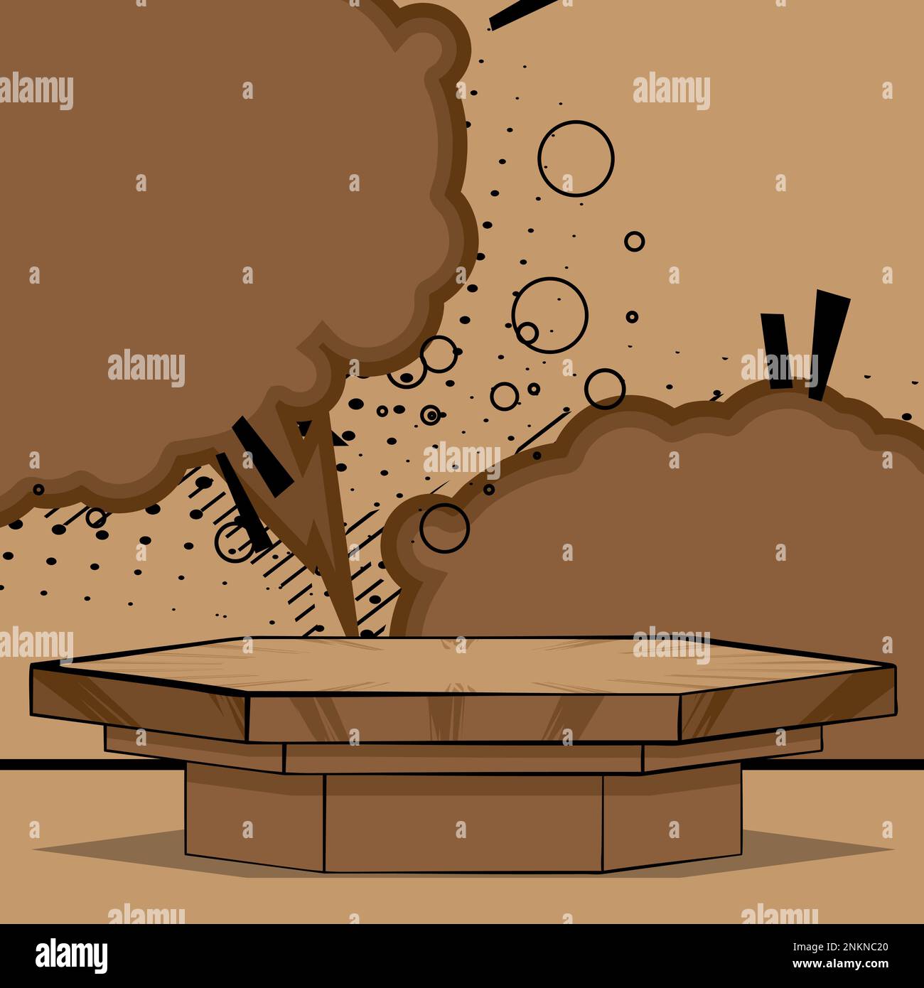 Comic Book Stage. Brown Hexagonal Showcase. Cartoon podium for mockup ...