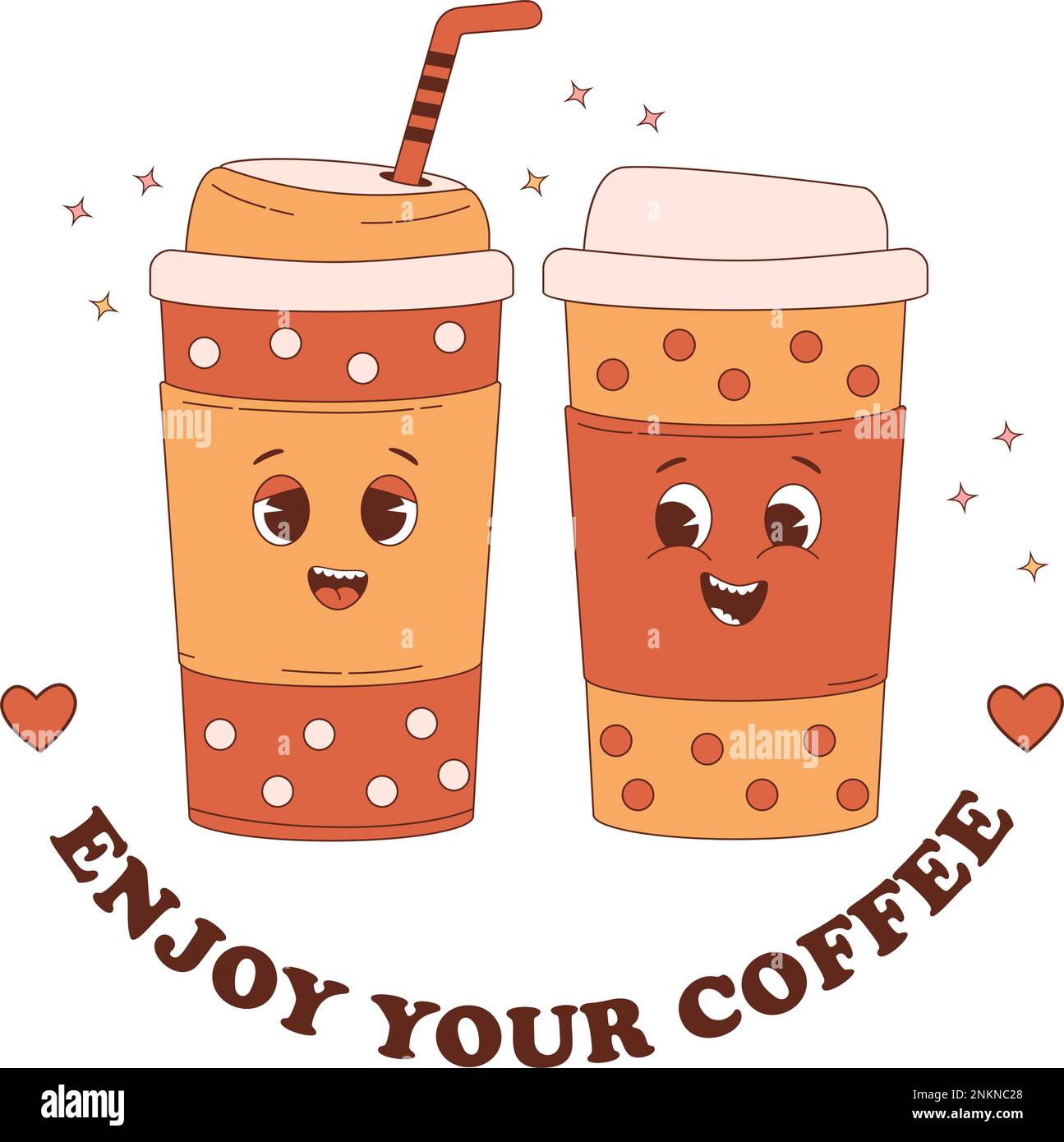 Coffee couple in love. Cute characters coffee takeaway in paper cup ...