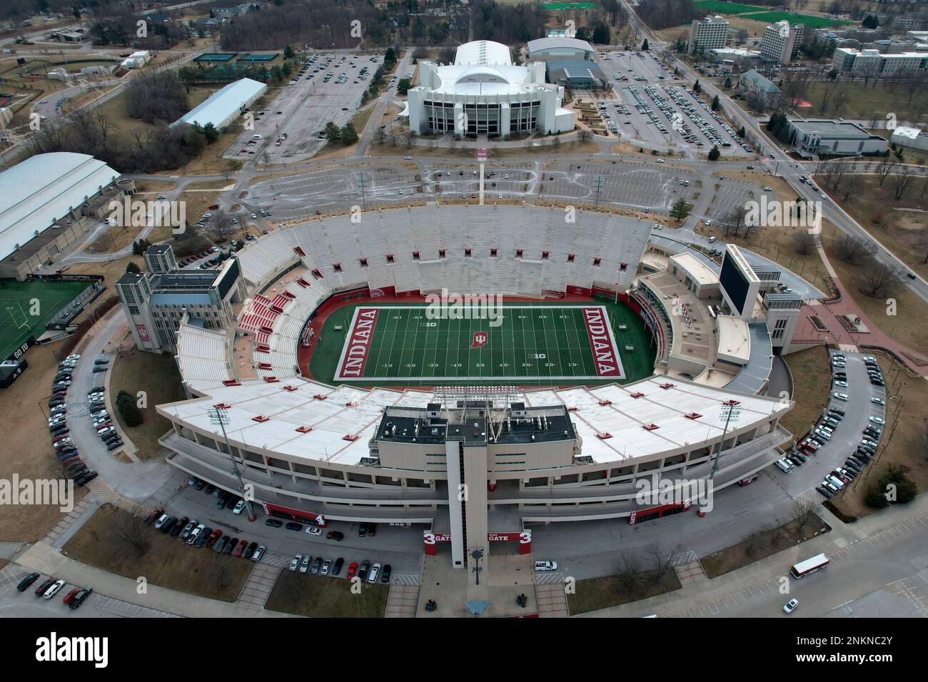 An aerial view of Memorial Stadium on the campus of Indiana University ...