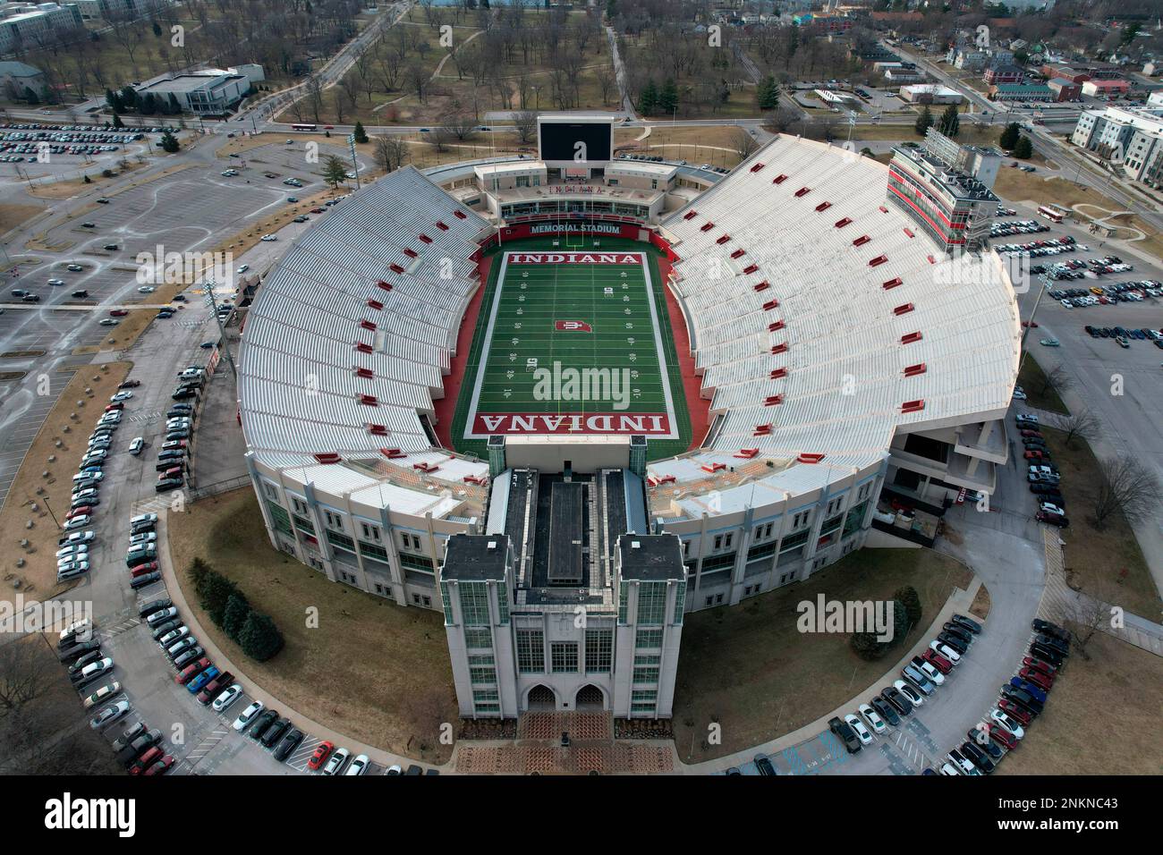 An aerial view of Memorial Stadium on the campus of Indiana University ...