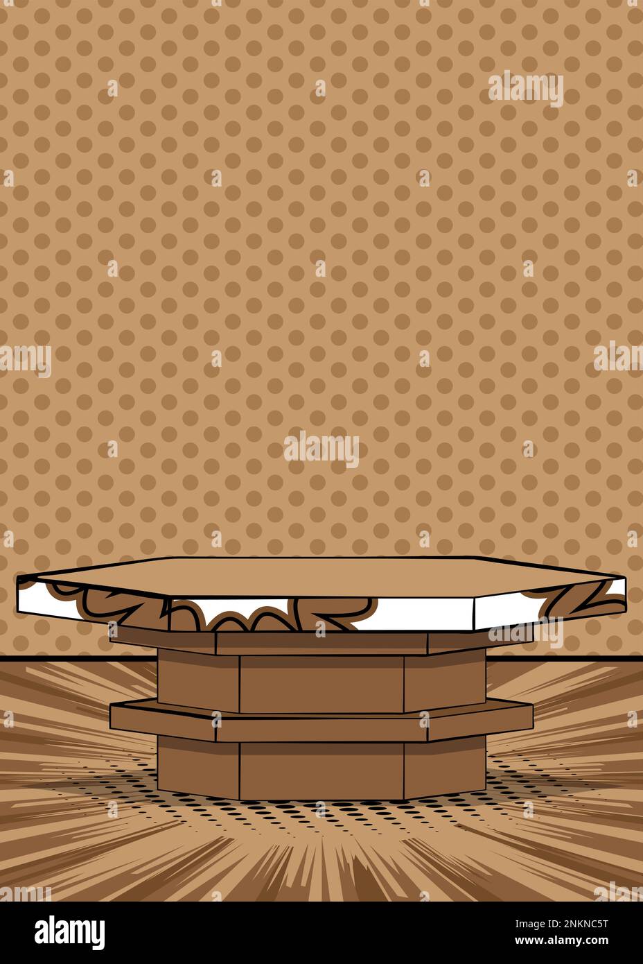 Comic Book Stage. Brown Hexagonal Showcase. Cartoon podium for mockup ...