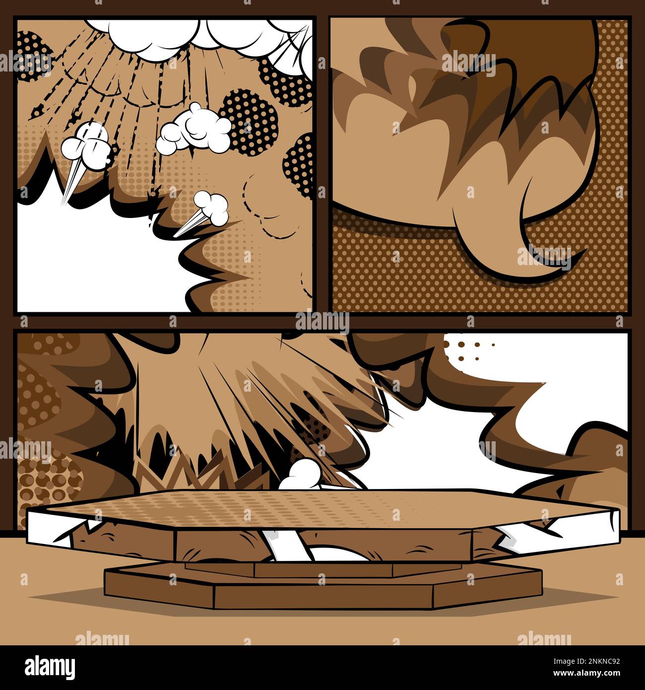 Comic Book Stage. Brown Hexagonal Showcase. Cartoon podium for mockup ...
