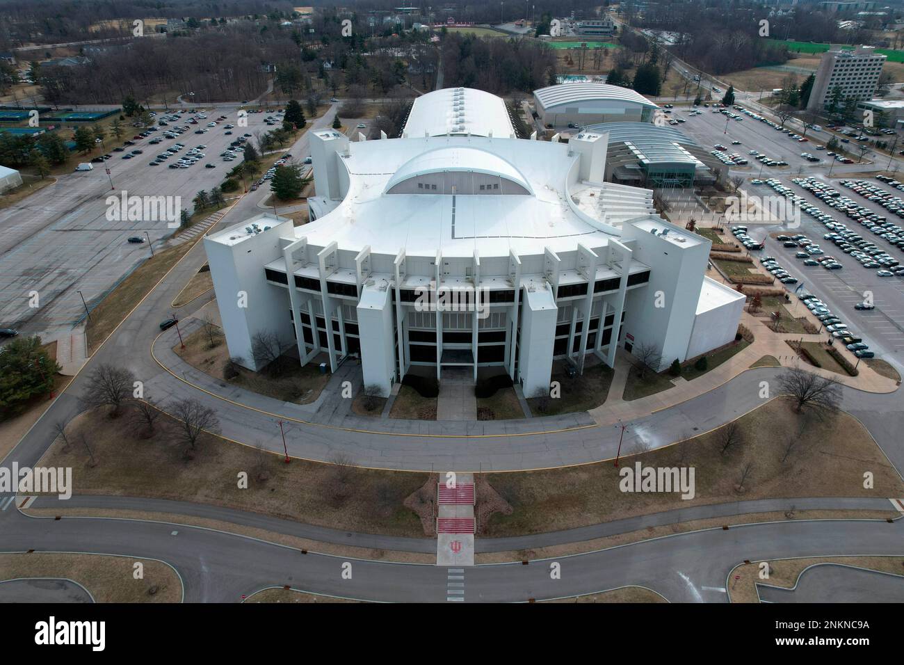 An aerial view of Simon Skjodt Assembly Hall on the campus of Indiana ...