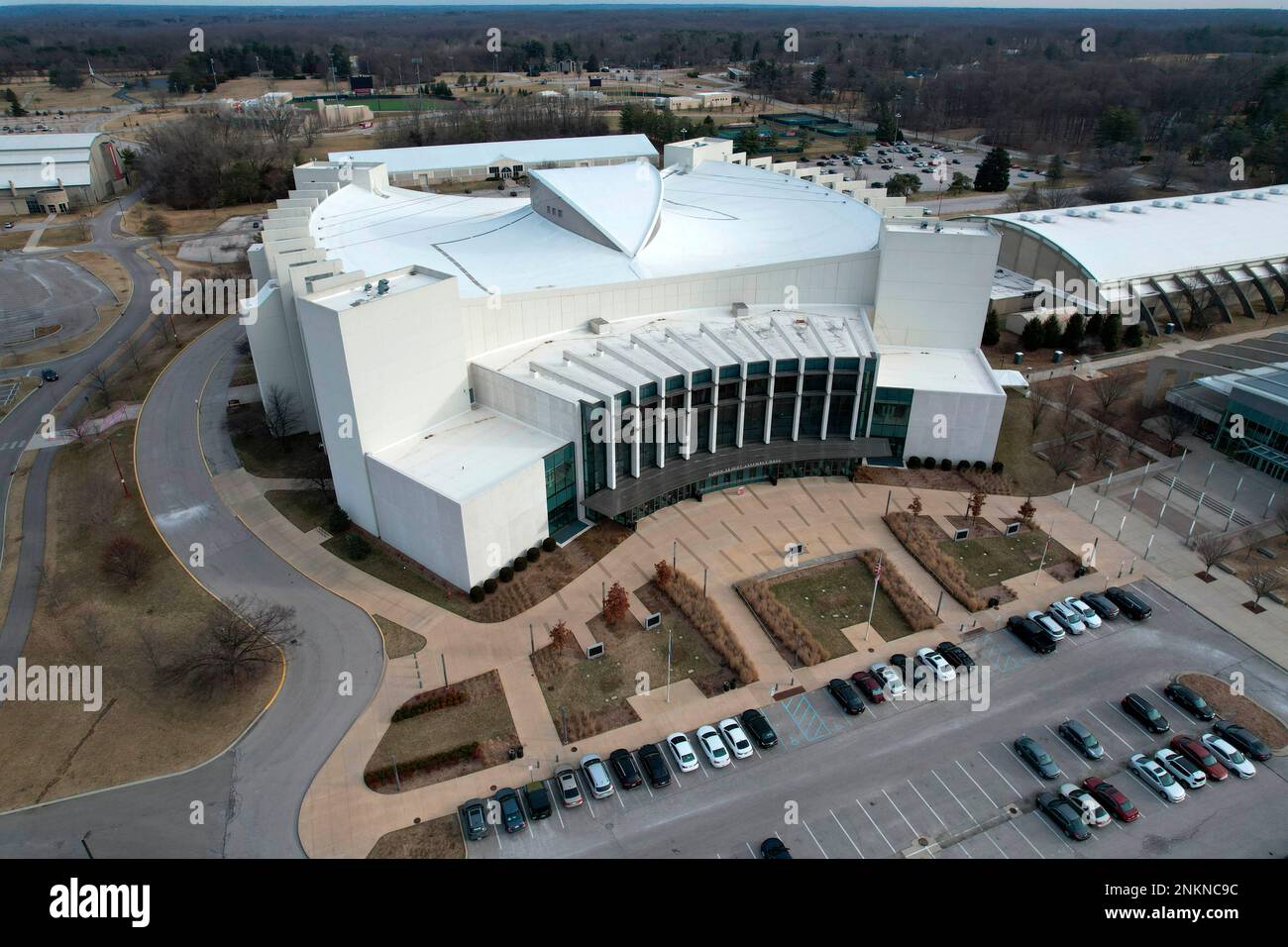 An aerial view of Simon Skjodt Assembly Hall on the campus of Indiana ...