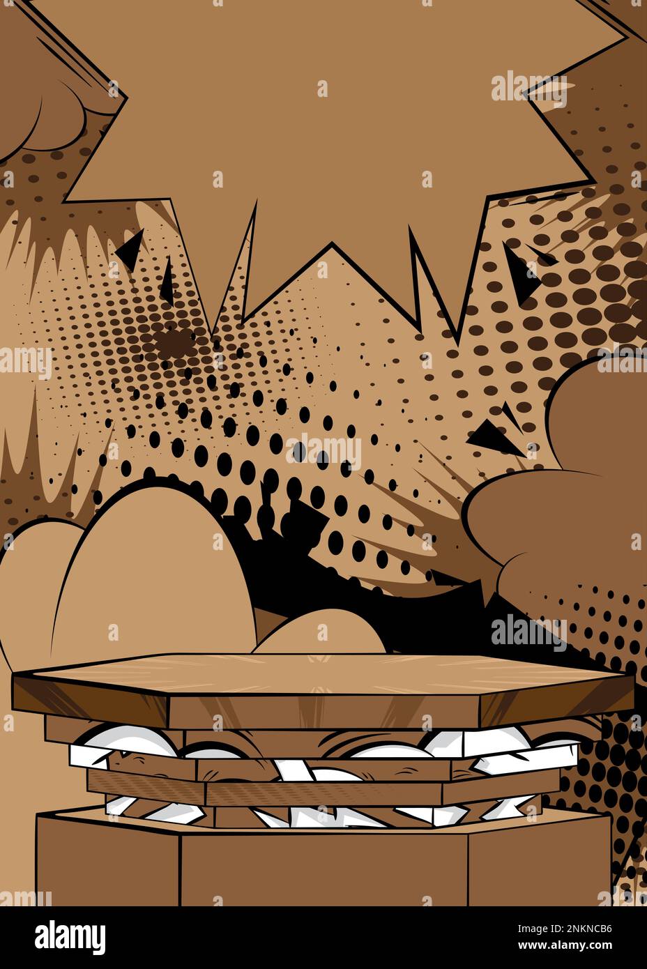 Comic Book Stage. Brown Hexagonal Showcase. Cartoon podium for mockup ...