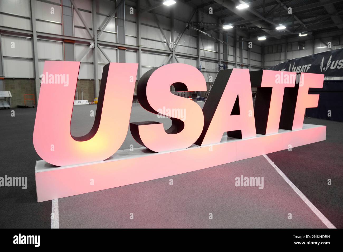 The USATF logo is seen during the USA Indoor Championships at The ...