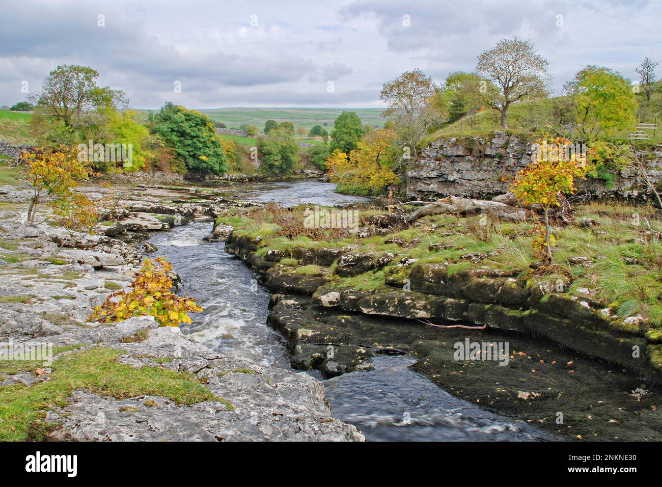 Some hints of autumnal colour along the River Wharfe above the road ...
