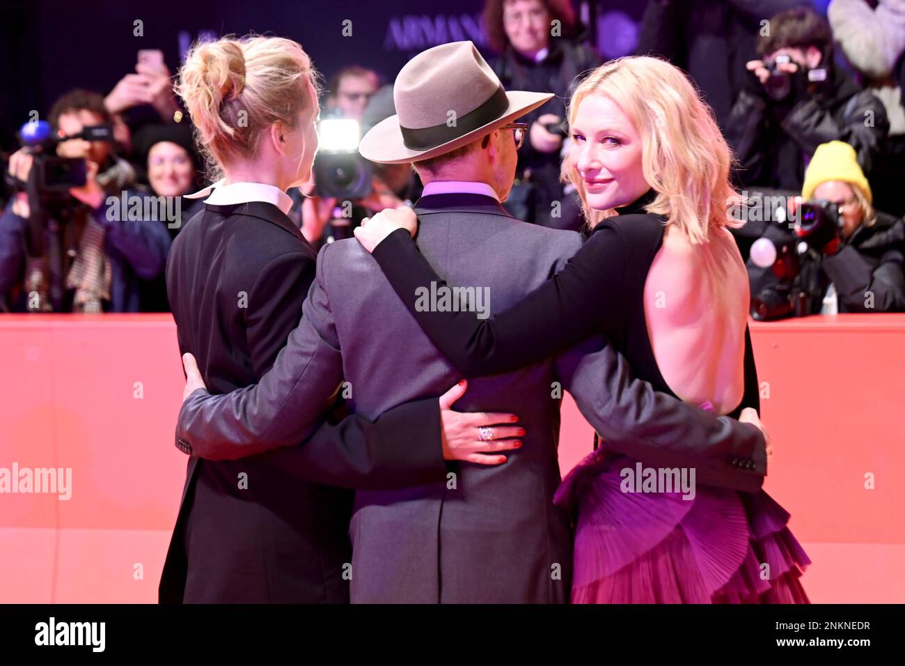 Berlin, Germany. 23rd Feb, 2023. Actresses Cate Blanchett (r), Nina Hoss and director Todd Field ...