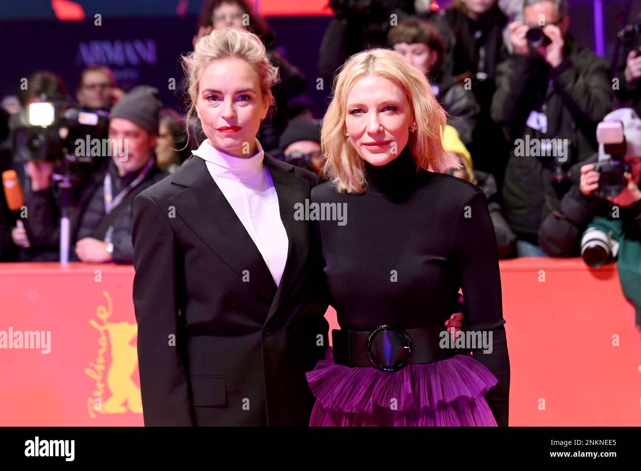 Berlin, Germany. 23rd Feb, 2023. Actresses Cate Blanchett (r) and Nina Hoss arrive at the ...