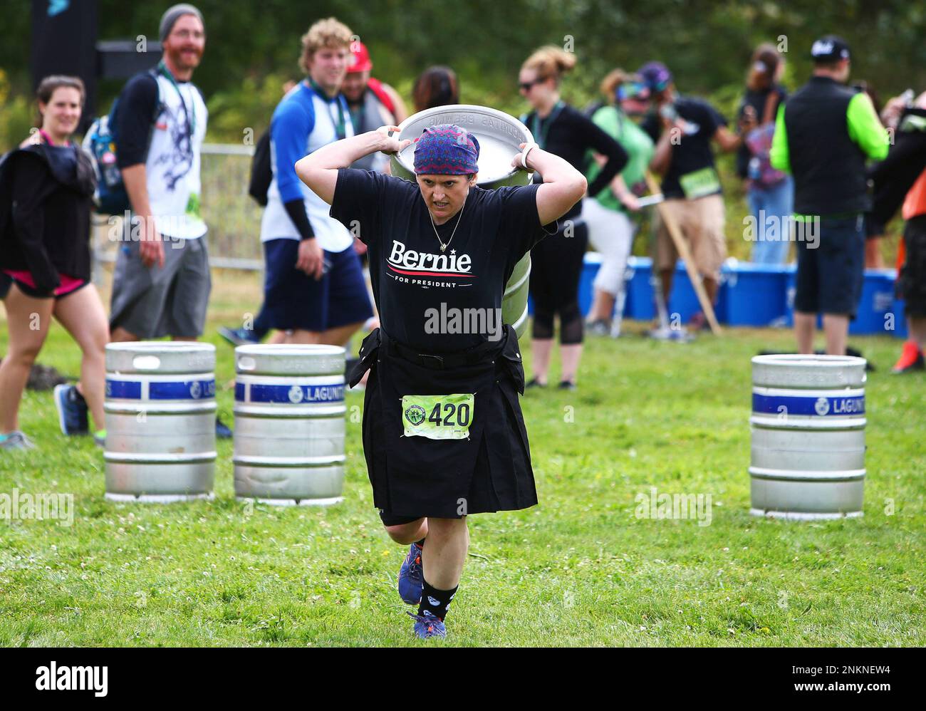 Paula Makarewicz carries a keg in a 40-meter dash during the 420 Games ...