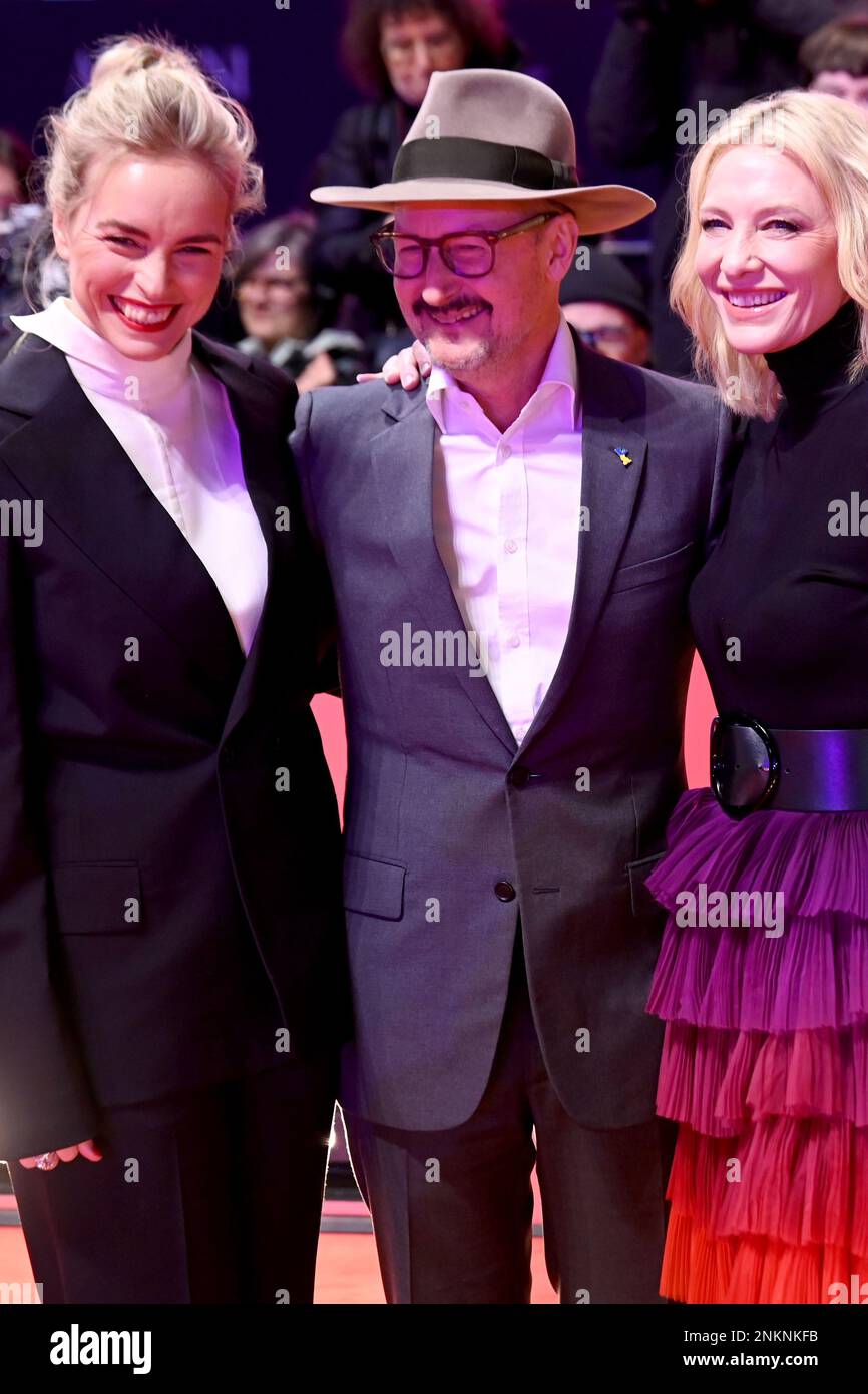 Berlin, Germany. 23rd Feb, 2023. Actresses Cate Blanchett (r), Nina Hoss and director Todd Field ...