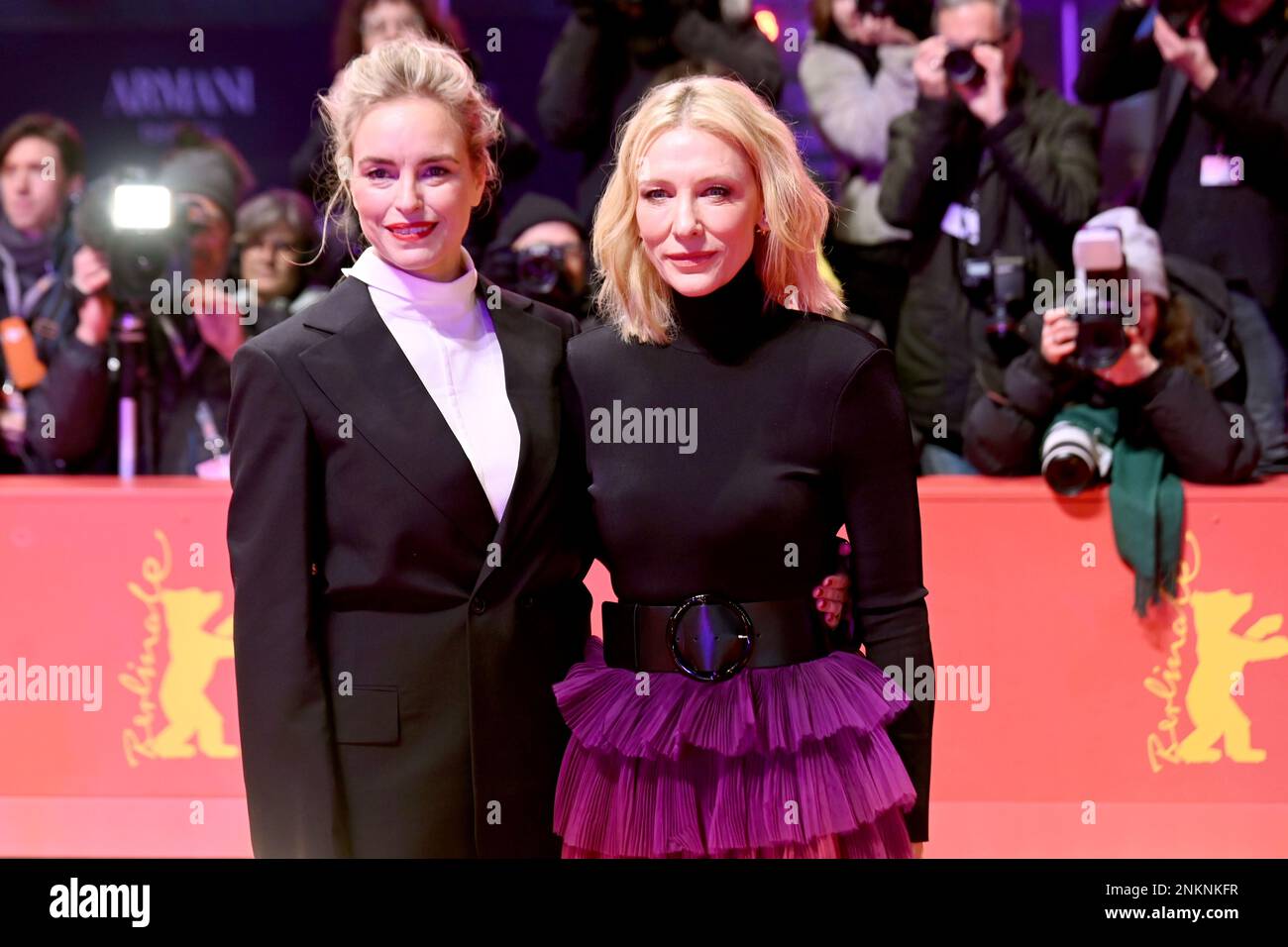 Berlin, Germany. 23rd Feb, 2023. Actresses Cate Blanchett (r) and Nina Hoss arrive at the ...