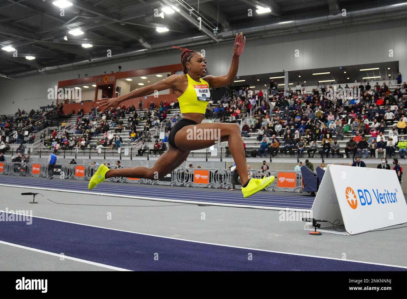 Imani Oliver places third in the women's triple jump at 44-4 (13.51m)during the USA Indoor ...