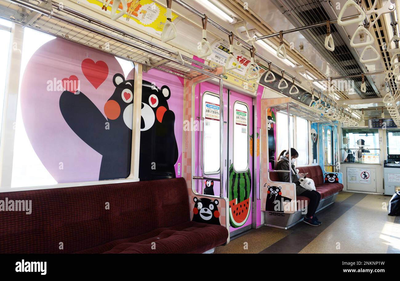 A train featuring Kumamon, a character of Kumamoto prefecture, is ...