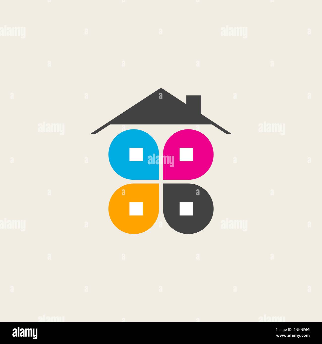 CMYK logo in shape of house. Drops of paint cyan, magenta, yellow and ... CMYK logo in shape of house. Drops of paint cyan, magenta, yellow and ...