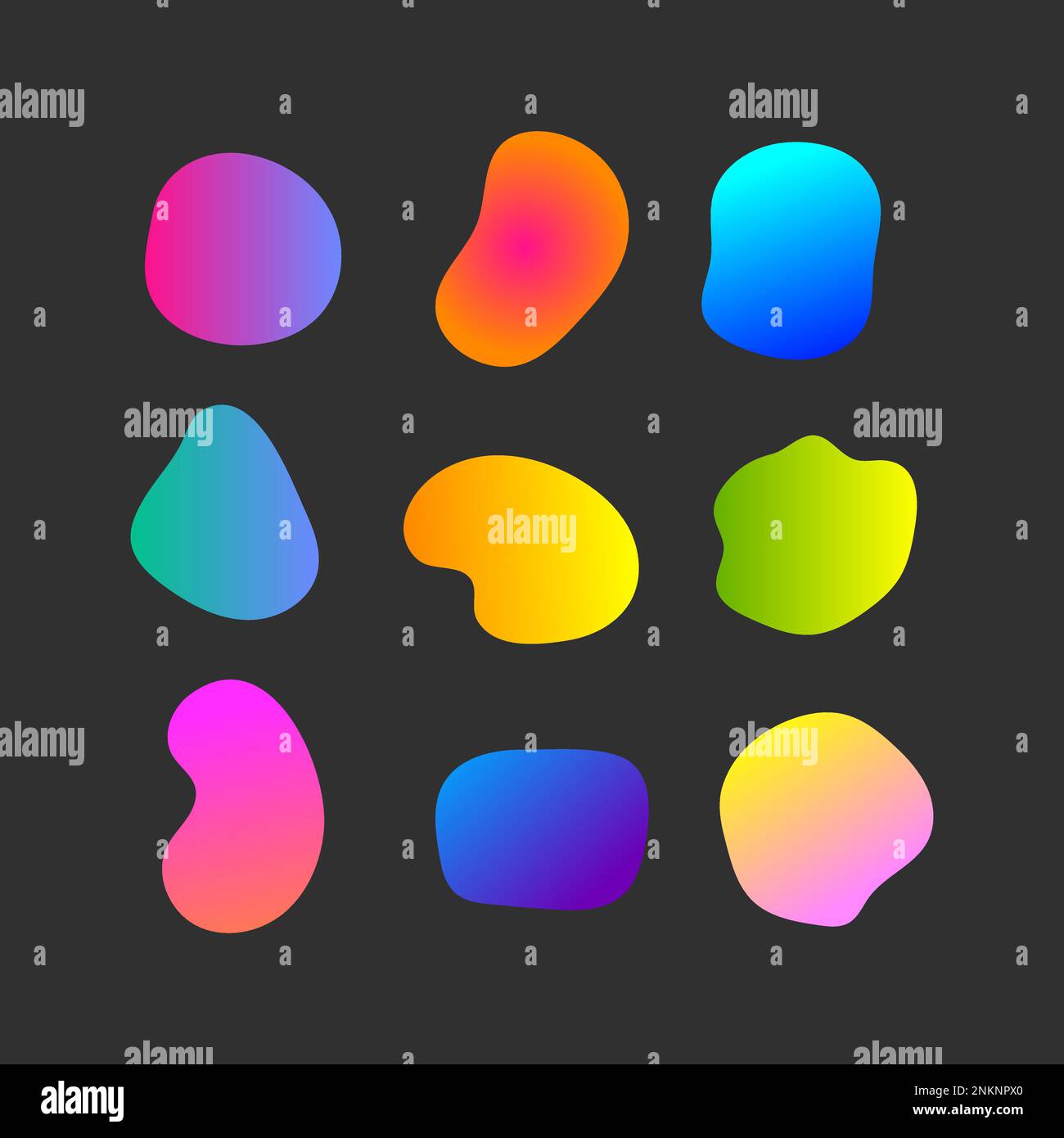 Random shapes, organic gradient color blobs of irregular shape. Abstract blotch, flat pebble ...