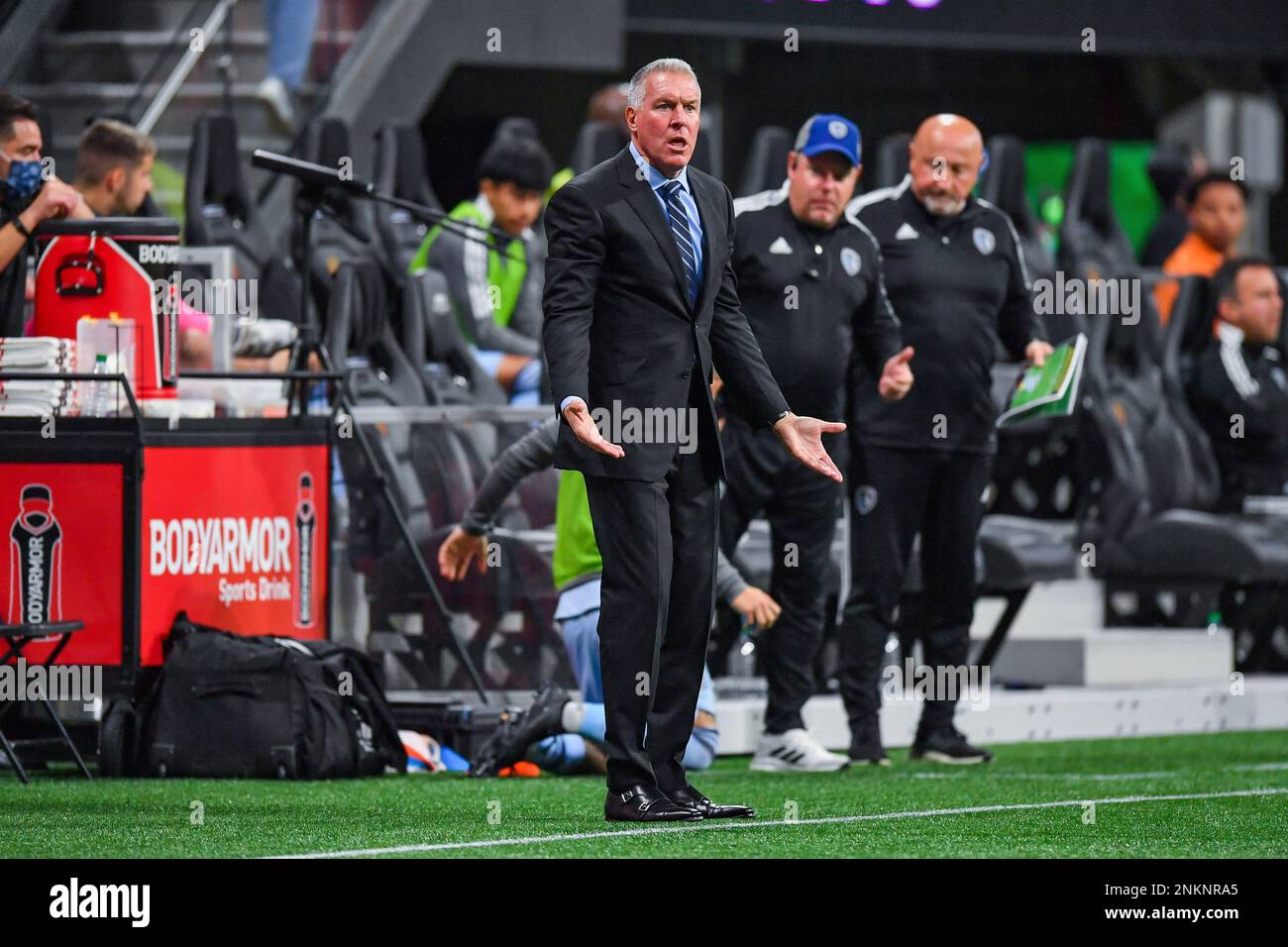 ATLANTA, GA – FEBRUARY 27: Kansas City head coach Peter Vermes gestures from the sideline during ...