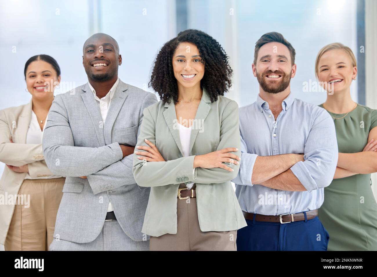 Teamwork, portrait and diversity of office team happy about ...