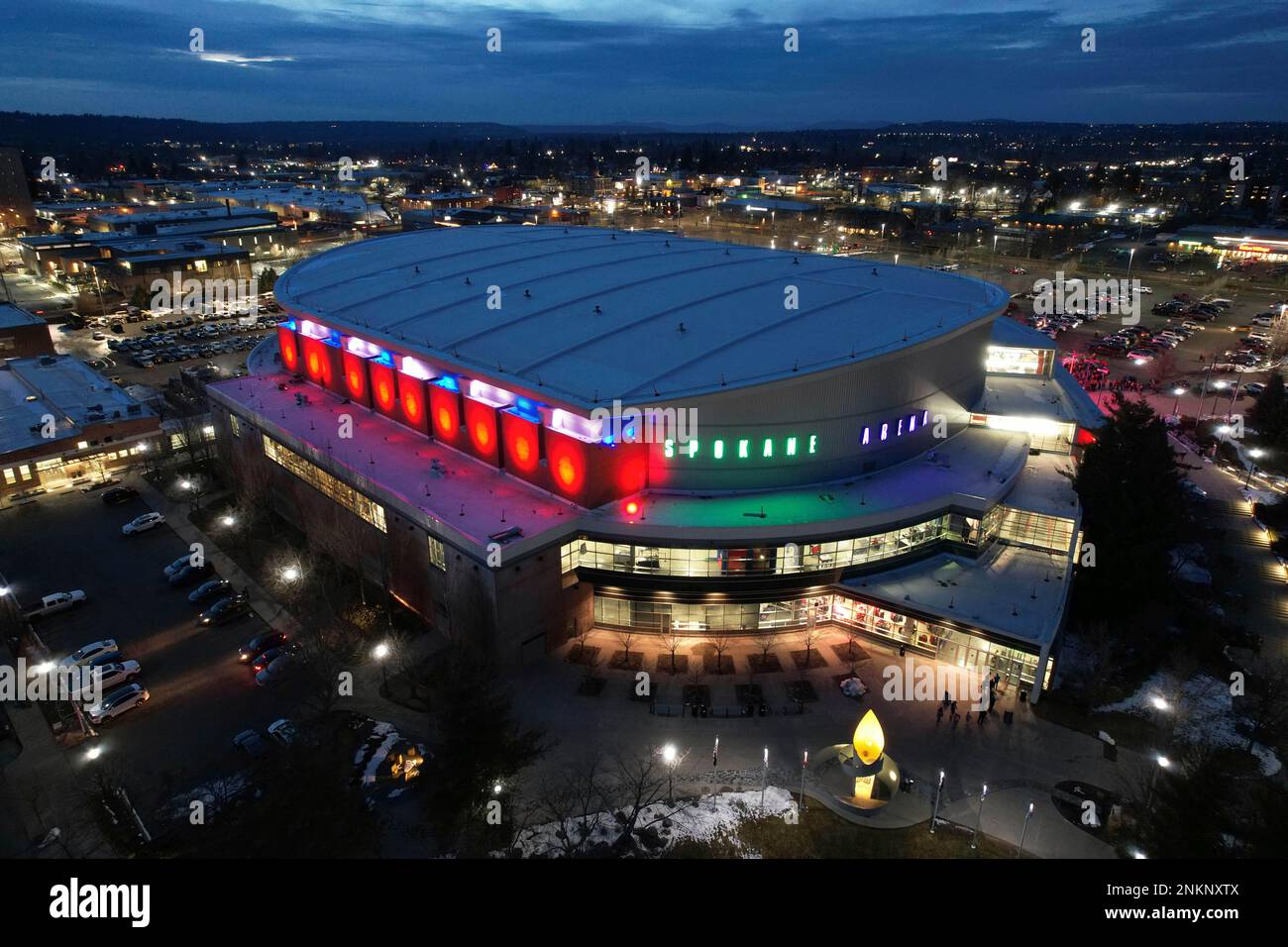 An aerial view of the Spokane Veterans Memorial Arena, Saturday, Feb ...