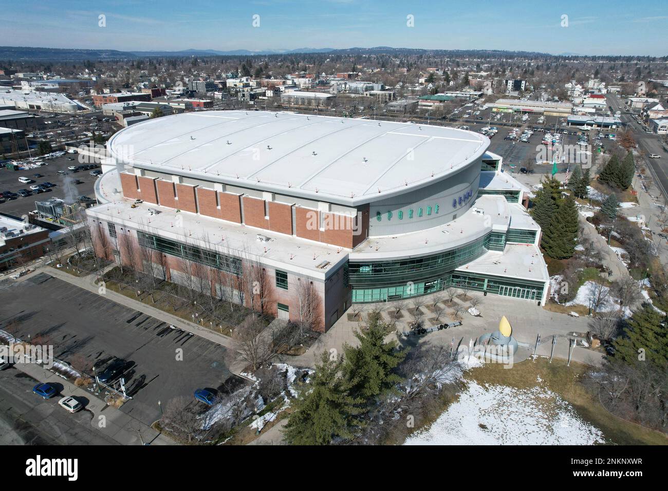 An aerial view of the Spokane Veterans Memorial Arena, Saturday, Feb ...