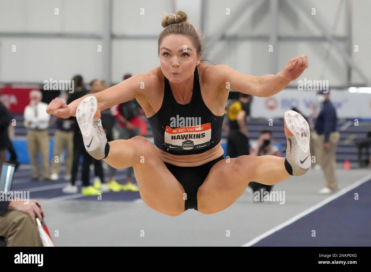 Chari Hawkins jumps 19-8 (5.99m) in the heptathlon long jump during the ...