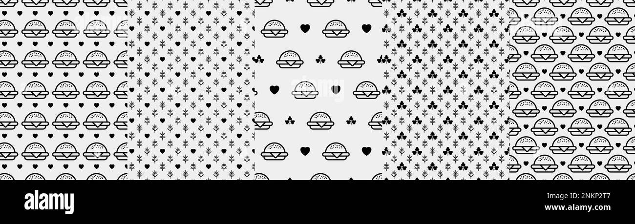 Burger seamless pattern. Hamburger motif. Fast food line emblem ...