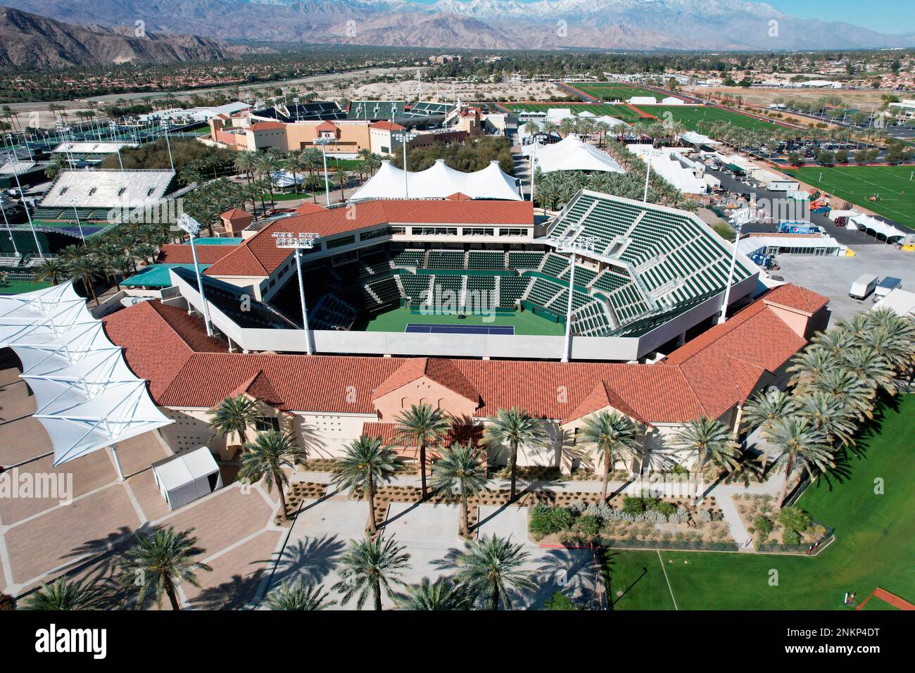 An aerial view of Stadium 2 (foreground) and Stadium 1 at the Indian ...