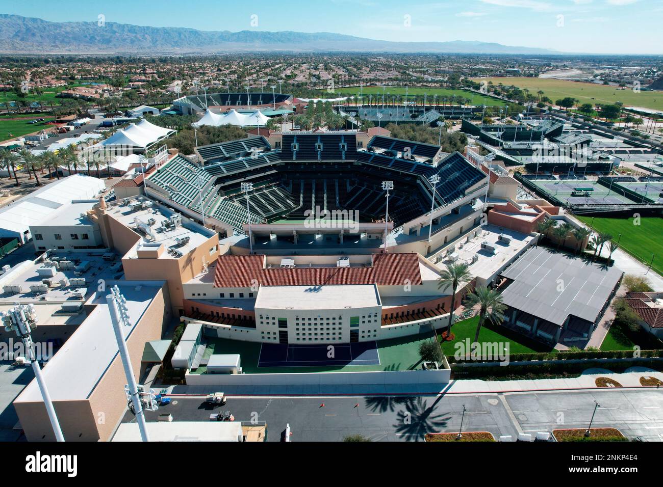 An aerial view of Stadium 1 at the Indian Wells Tennis Garden, Friday ...