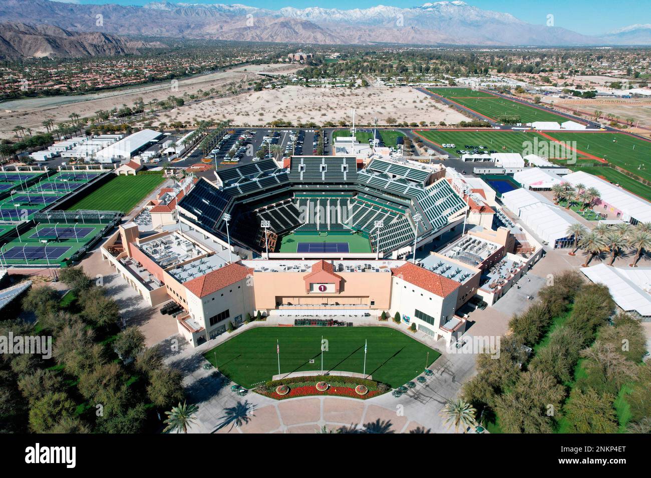 An aerial view of Stadium 1 at the Indian Wells Tennis Garden, Friday ...