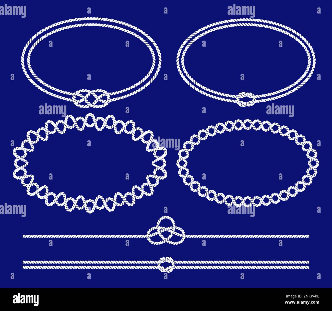 Nautical rope knots, frames and border set. Seamless decorative marine ...