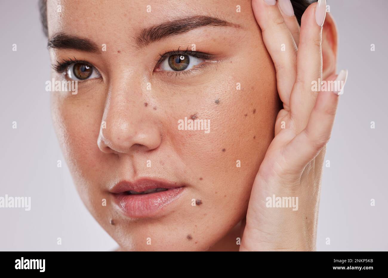 Beauty, face and skincare of a woman in studio for makeup, dermatology ...